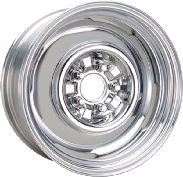 Wheelsmith Chrome Vintage slotted two-piece steel wheels.
